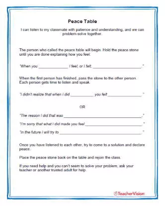 Peace Table Conflict Resolution Activity - TeacherVision
